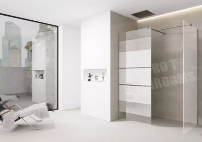 White Print Shower Wetroom Screen 700mm with 700mm End Panel Chrome Trim