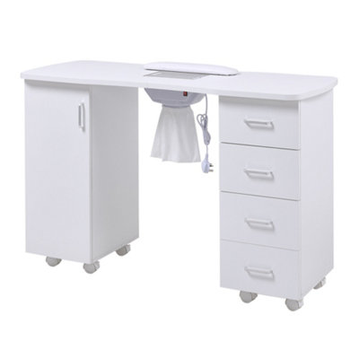 White Professional Manicure Nail Table with Dust Extractor, 4 Drawers ...