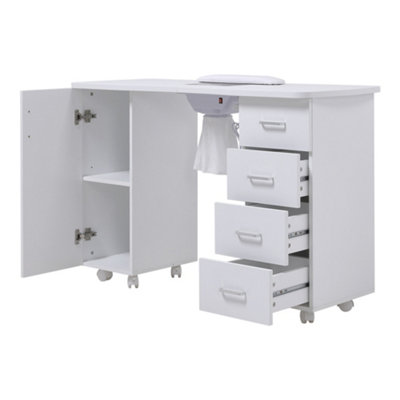 White Professional Manicure Nail Table with Dust Extractor, 4 Drawers ...