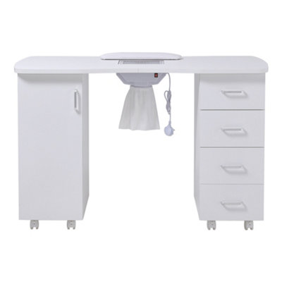 White Professional Manicure Nail Table with Dust Extractor, 4 Drawers ...