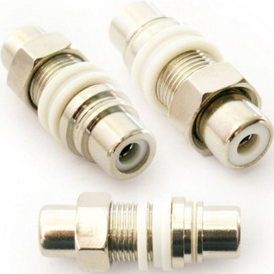 White RCA PHONO Female Panel Mount Coupler Adapter Connector Wall Plate ...