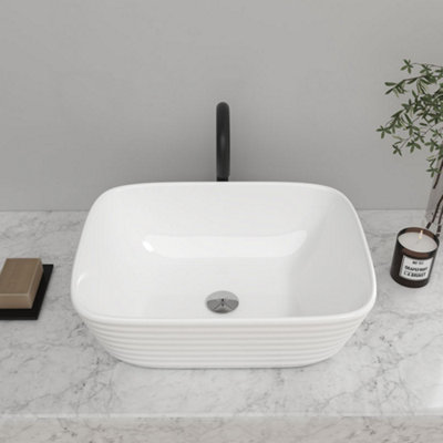 White Rectangle Ceramic Counter Mounted Bathroom Counter Top Basin ...