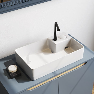 White Rectangle Counter Mounted Bathroom Counter Top Basin W 580mm x D ...