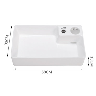 White Rectangle Counter Mounted Bathroom Counter Top Basin W 580mm x D ...