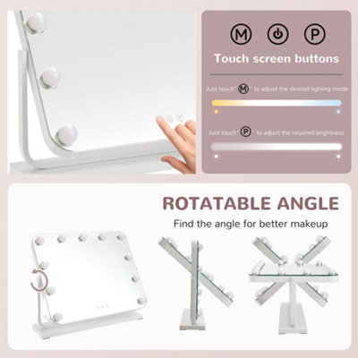 White Rectangle Frameless Hollywood Makeup Vanity Mirror with 11 LED ...