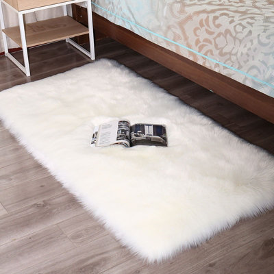 Buy White Rectangle Soft Shaggy Rug Kids Rooms Decor Floor Rugs 120cm ...