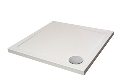 White Rectangular Stone Anti-Slip Shower Tray with Corner Waste ...