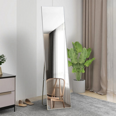 White Rectangular Wall Mounted Framed Mirror Freestanding Full Length ...