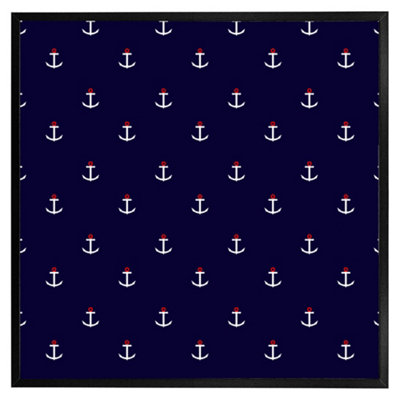 White & red anchors on navy (Picutre Frame) / 24x24" / White | DIY at B&Q