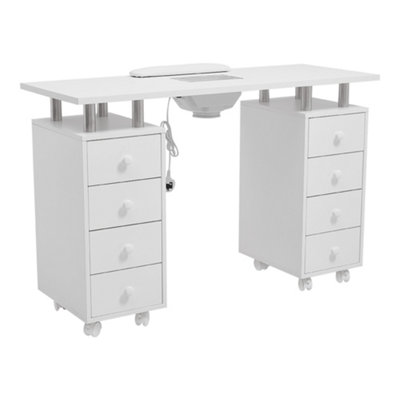 White Rolling Manicure Station Nail Table with Dust Collector with 8 ...