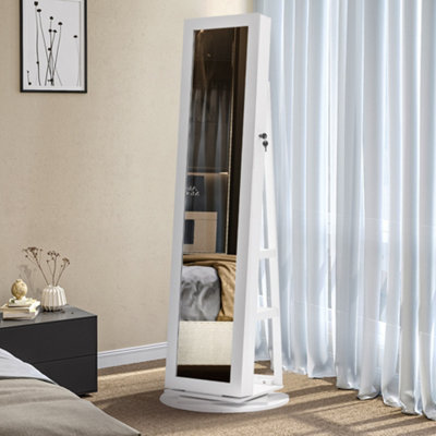 White Rotating Jewelry Organizer Cabinet with Mirror 156cm H