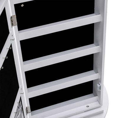 White Rotating Jewelry Organizer Cabinet with Mirror 156cm H