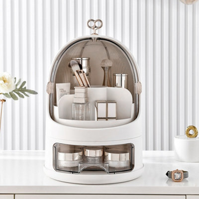 White Rotating Music Box Design Makeup Organizer with Sliding Doors and ...