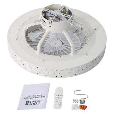 White Round Acrylic LED Ceiling Fan Light with Remote Control Dia 480mm