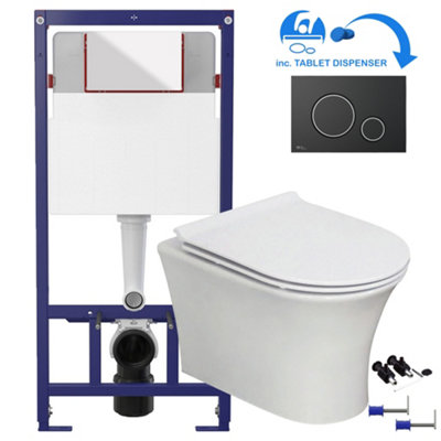 White Round Modern Rimless Wall Hung Pan & Soft Close Seat Bathroom ...