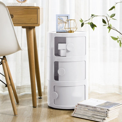 White Round Multi Tiered Plastic Bedside Storage Drawers Unit Drawer ...