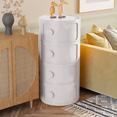 White Round Multi Tiered Plastic Bedside Storage Drawers Unit Drawer ...