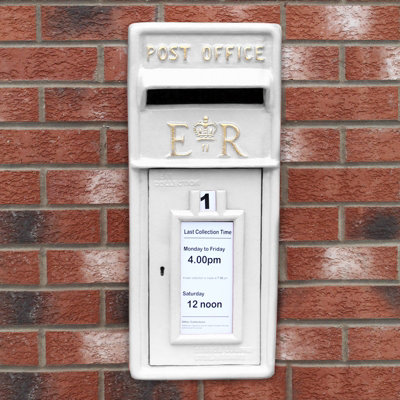 White Royal Mail Post Box with Floor Stand ER Cast Iron Wall Mounted ...