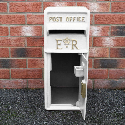White Royal Mail Post Box with Floor Stand ER Cast Iron Wall Mounted ...