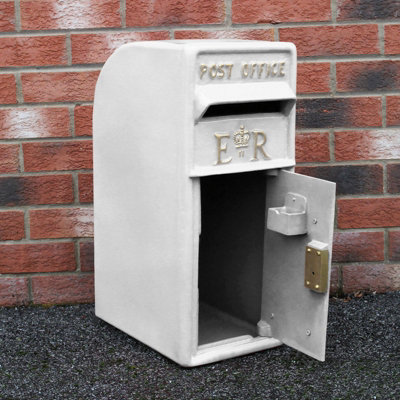 White Royal Mail Post Box with Floor Stand ER Cast Iron Wall Mounted ...