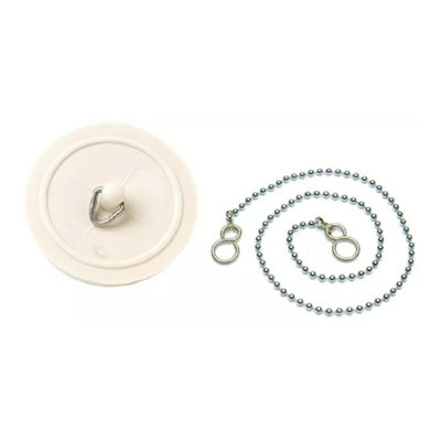 White Rubber Basin Bath Plug 38mm with 12 Inch Chrome Chain for Kitchen ...