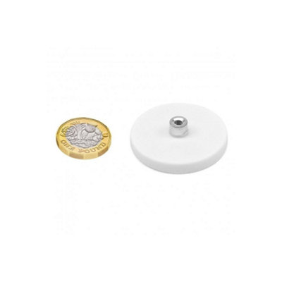 White Rubber Coated POS Magnets - 43mm dia x 6mm high c/w M6 Boss ...