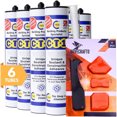 White Sealant and Adhesive - Pack of 12 Tubes (290ml each) with 4-Piece ...