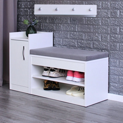White Shoe Racks Storage Bench with Coat Stand & Shelf Combo - Grey ...