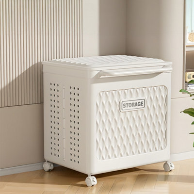 White, Short, Foldable Laundry Hamper with Wheels, 47.5cm W x 38cm D x ...