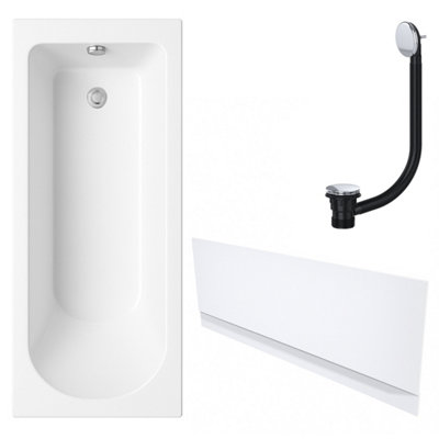 White Single-Ended Bath 1700 x 700 with Front Waterproof Panel and ...