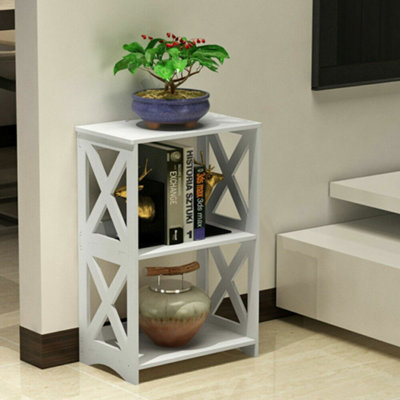 White Small Modern 2-Tier Storage Shelf Unit Bedside or Side Table