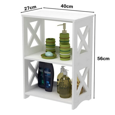 White Small Modern 2-Tier Storage Shelf Unit Bedside or Side Table