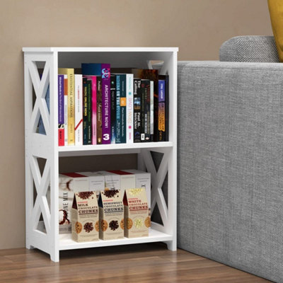 White Small Modern 2-Tier Storage Shelf Unit Bedside or Side Table