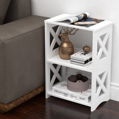White Small Modern 2-Tier Storage Shelf Unit Bedside or Side Table