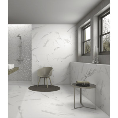 White Soul Marble Effect Matt 100mm x 100mm Rectified Ceramic Wall Tile ...
