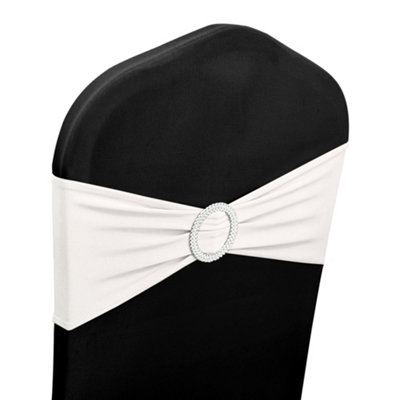 White Spandex Chair Band with Slider Buckle Stretchy Chair Band Sash, 1pc