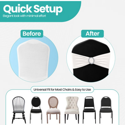 White Spandex Chair Band with Slider Buckle Stretchy Chair Band Sash, 1pc