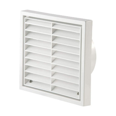 White Square Extractor Louvre Air Vent Duct Grille 100mm, 4 Inch Wall ...
