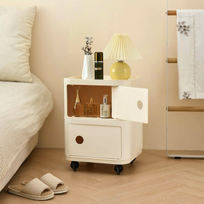 White Square Multi-Tiered Plastic Bedside Storage Unit Drawer Unit with ...