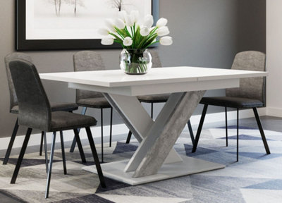White Stone Dining Table Kitchen Extending 140 180cm X Leg 6 8 10 Seater