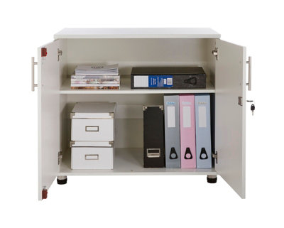 White Storage Cabinet Cupboard with 1 shelf - 2 Door Lockable Unit ...
