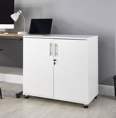 White Storage Cabinet Cupboard with 1 shelf - 2 Door Lockable Unit ...