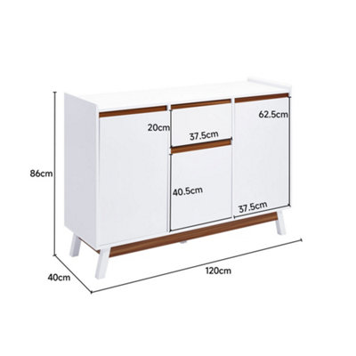 White Storage Sideboard with Drawer W 1200 x D 400 x H 860 mm