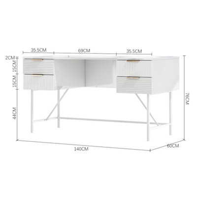 White Striped Office Table Study Desk with 4 Drawers
