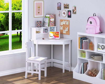 White Study Table and 1 Chairs for Kids Unisex Xmas, Wooden Study Desk ...