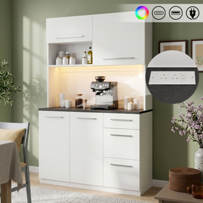 White Tall Sideboard Cabinet 120cm with Integrated Power, USB & Multi ...