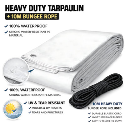 White Tarpaulin 2 x 3 m 90 GSM Waterproof UV Resistant PE Tarp Sheet ...