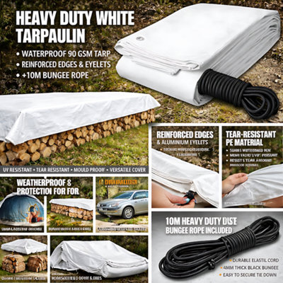 White Tarpaulin 2 x 3 m 90 GSM Waterproof UV Resistant PE Tarp Sheet ...