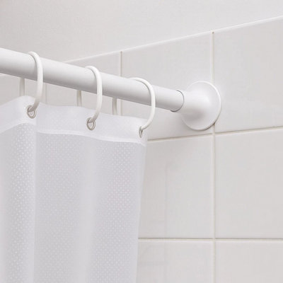 White Telescopic Tension Shower Curtain Rail Track - Pole Extends 75 ...