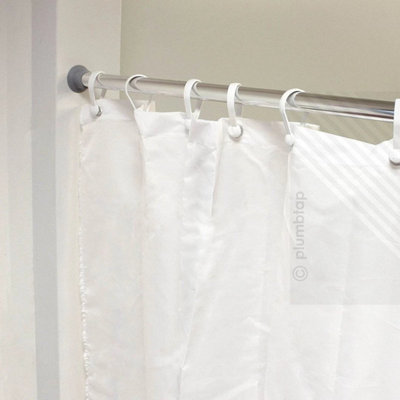 White Telescopic Tension Shower Curtain Rail Track - Pole Extends 75 ...
